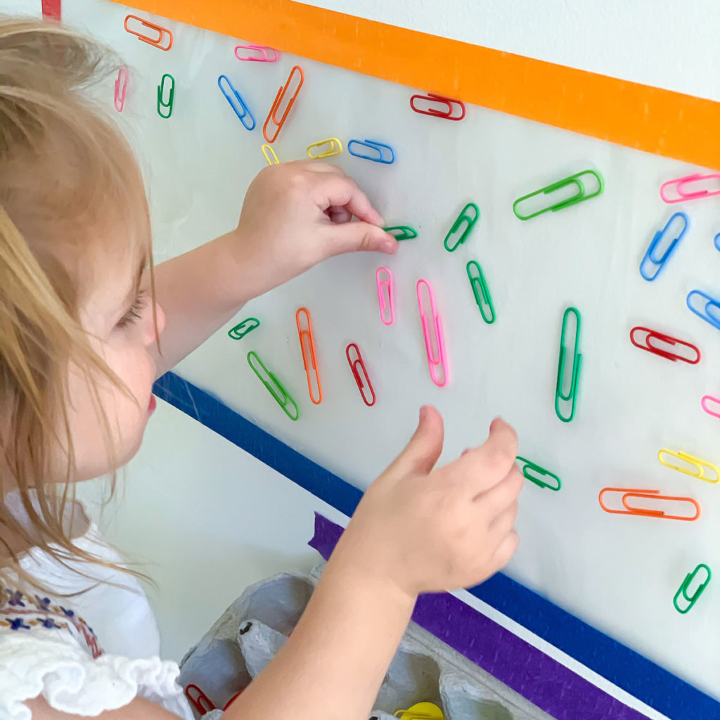 Color Sorting - Paper Clip Sticky Wall - 7 Days of Play