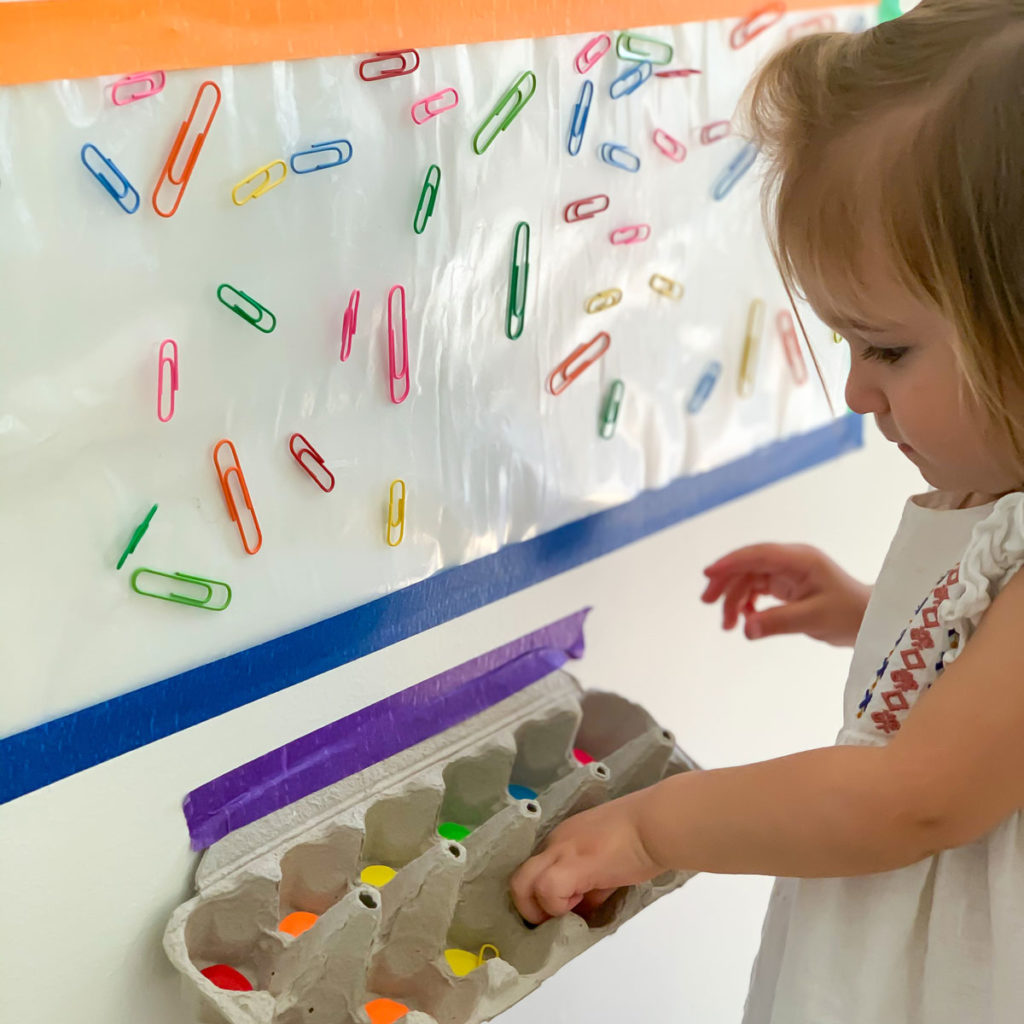 Color Sorting - Paper Clip Sticky Wall - 7 Days of Play
