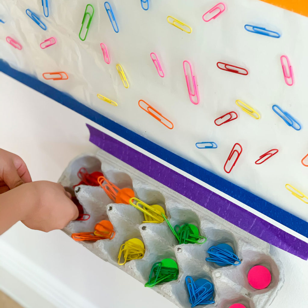 Color Sorting - Paper Clip Sticky Wall - 7 Days of Play