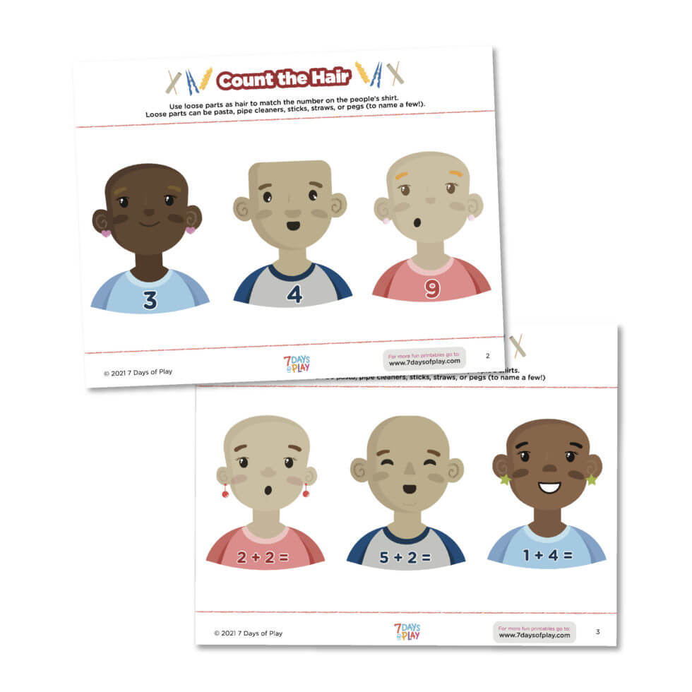 Pre K Math - Count and Add the Hair Printables - 7 Days of Play