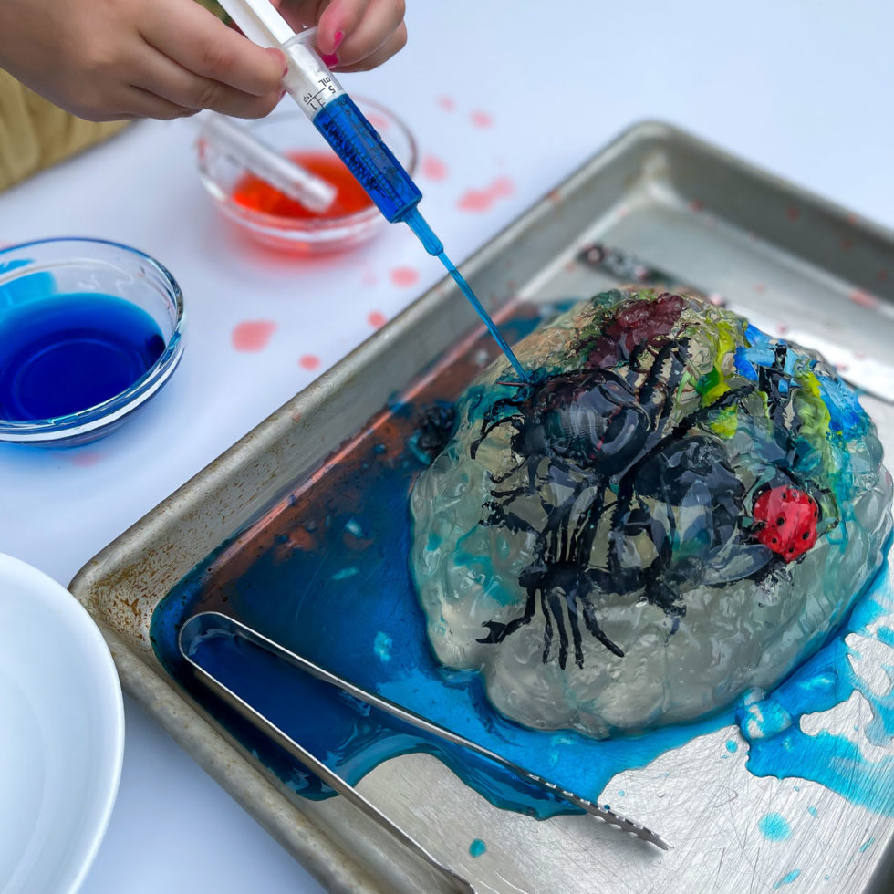 Jelly Sensory Play - Make a Zombie Brain with Bugs - 7 Days of Play