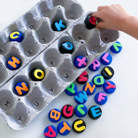 Matching Letter Game - A DIY Puzzle Made with Recycled Materials