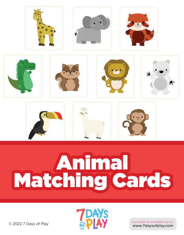 Animal Matching Cards - Printable - 7 Days of Play