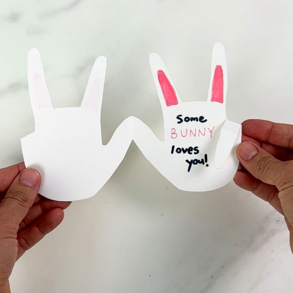 DIY Easter Card - How to Make a Bunny-Shaped Handprint Card - 7 Days of ...