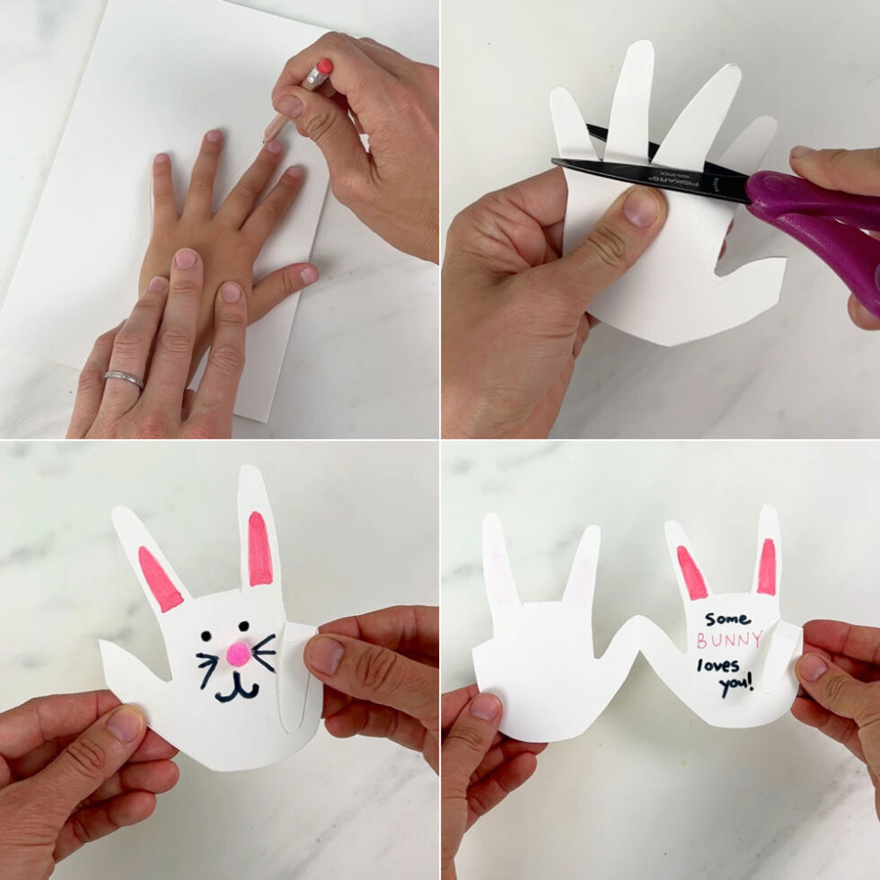DIY Easter Card - How to Make a Bunny-Shaped Handprint Card - 7 Days of ...